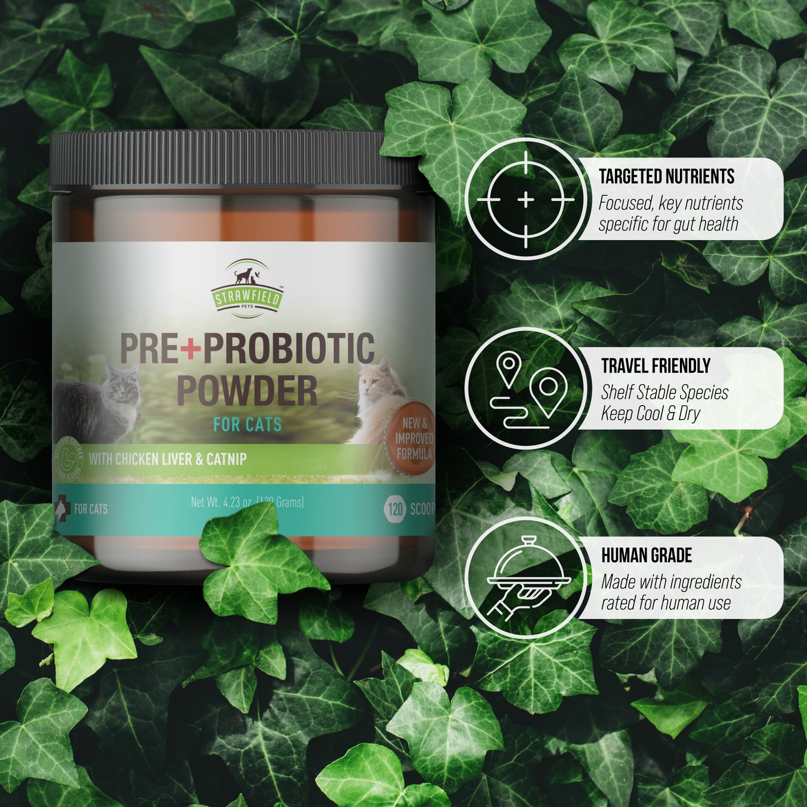 Pre + Probiotic Powder for Cats - 120 Scoops - Strawfield Pets