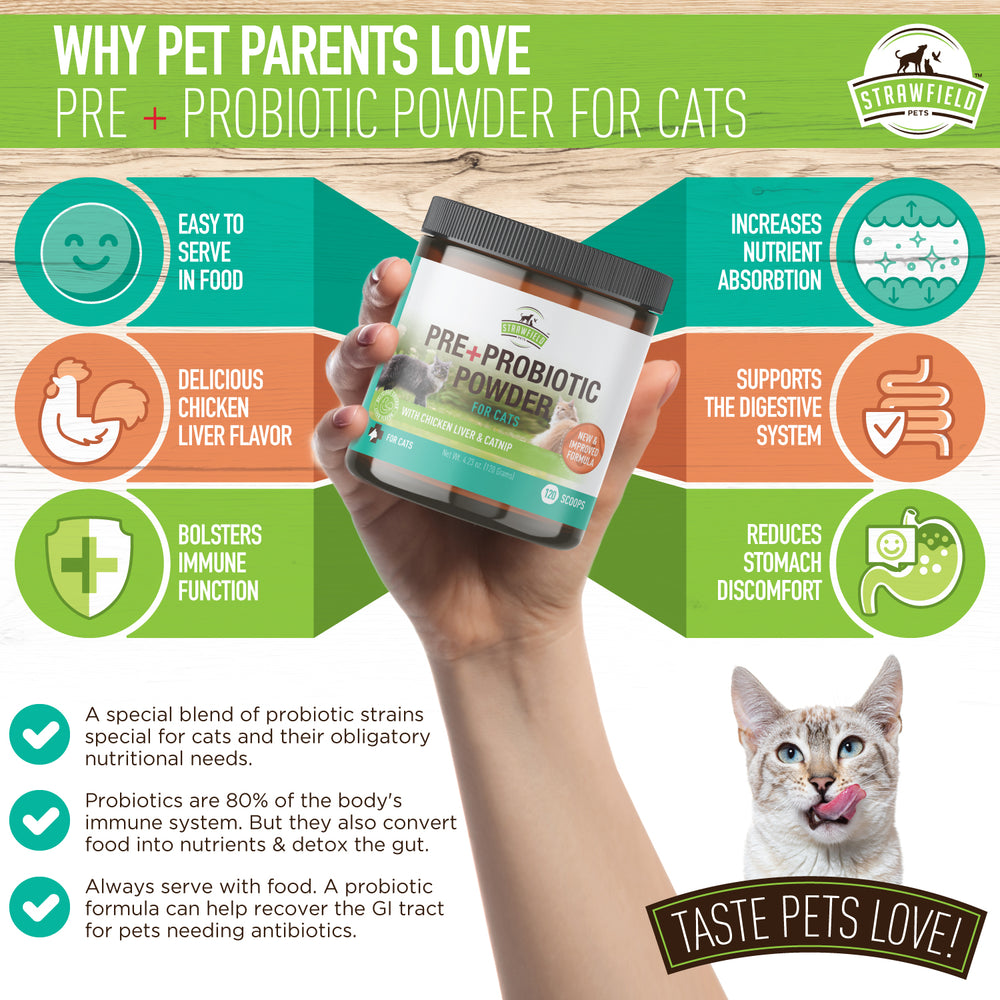 Pre + Probiotic Powder for Cats, 4.2 oz, 5 Billion CFUs per scoop with ...