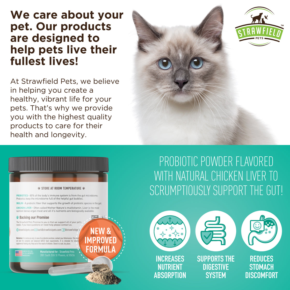 Pre + Probiotic Powder for Cats, 4.2 oz, 5 Billion CFUs per scoop with ...